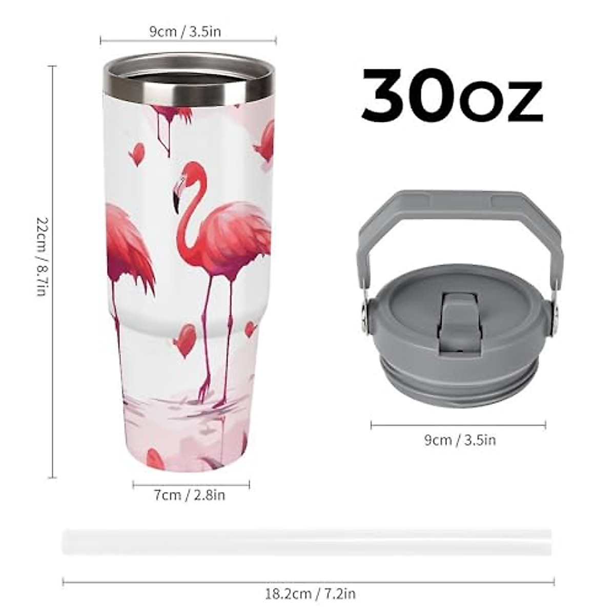 RTFGHJS Lovely Flamingos 30 Oz Tumbler with Handle And Flip Straw, Stainless Steel Vacuum Insulated Travel Mug, Thermal Cup for Coffee, Water, Iced Drinks, Fits Car Cup Holders (Home, Sports)