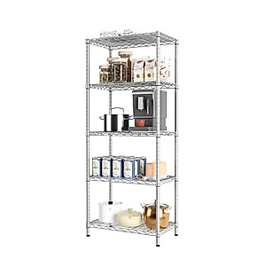 SINGAYE 5 Tier Adjustable Storage Shelf Metal Storage Rack Wire Shelving Unit Storage Shelves Metal 660Lbs Capacity 23.6" L x 14" W x 59.1" H for Pantry Closet Kitchen Laundry Silver