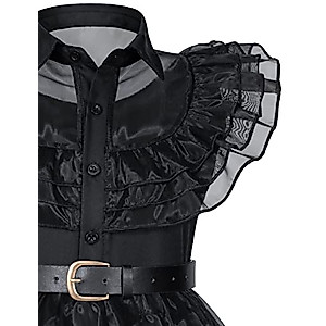 Wednesday Addams Dress Up Costume for Girls Birthday Halloween Cosplay Party with Wig Socks Belts 10-11 Years (150cm)