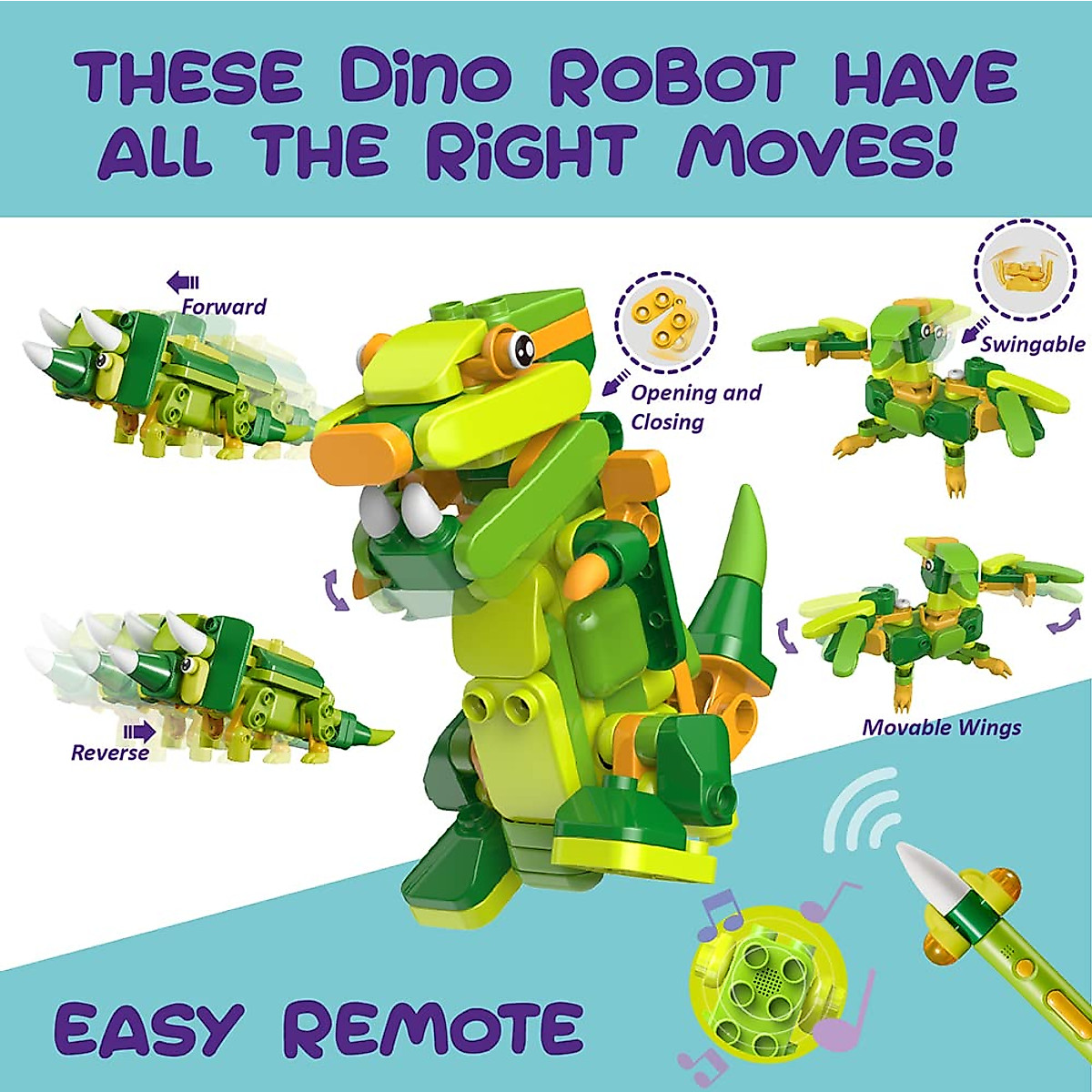 BOTZEES GO! Dinosaur Robots for Kids, Building and Electric Remote Control Toys, STEM Learning Toys for Kids Ages 3+, Boys Toys, with RC Magic Stick, Dinosaur Toys, App Based