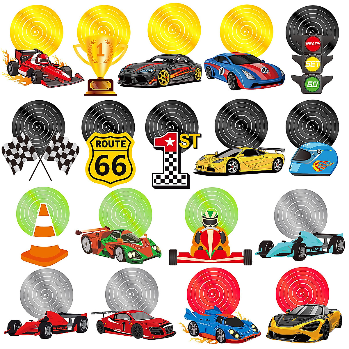 20 Pcs Race Car Hanging Swirl Decorations Racing Birthday Party Decorations Checkered Flags Racing Swirls Ceiling Decor for Boys Let's Go Racing Birthday Party Supplies
