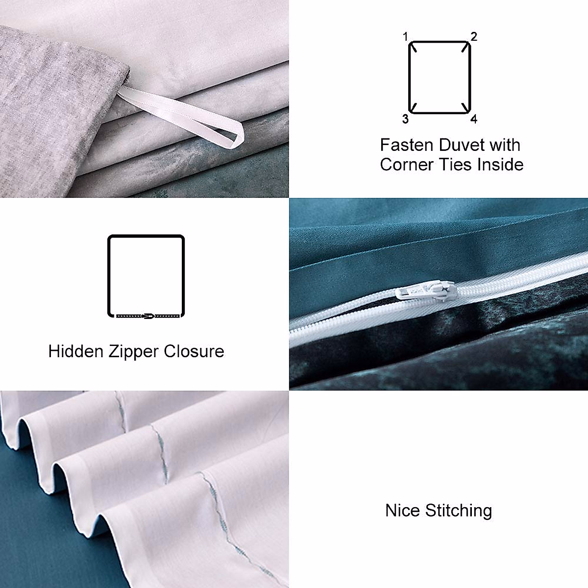 MILDLY 100% Long Staple Cotton Mountain Duvet Cover Set, Blue Green Gradient Trees Pattern Printed Comforter Cover Set