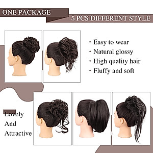 HMD 5 Pieces Messy Hair Bun Hairpiece Tousled Updo for Women Hair Extension Ponytail Scrunchies with Elastic Rubber Band Long Updo Messy Hairpiece Hair Accessories Set for Women (6A)