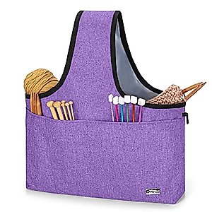 YARWO Yarn Storage Tote, Knitting Project Wrist Bag for Yarn Skeins, Knitting Needles, WIP Projects and Other Knitting Supplies, Purple (Bag Only)
