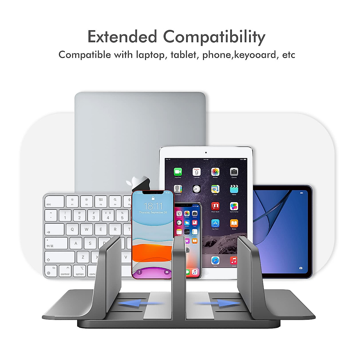 WZXHU Vertical Laptop Stand, 2 Slot Upright Laptop Holder Desk Organizer for MacBook/ Chromebook/ Surface/ HP/Lenovo/ Dell/ iPad Up to 17.3 Inches -Grey