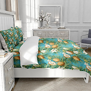 ZAJIO Bedding Coconut Tree Twin Duvet Cover Set Coconut Floral Print Summer Comforter Cover Set Fruit Pattern Bedspread Refreshing Bedroom Decor 1 Quilt Cover with 2 Pillow Cases(No Comforter)