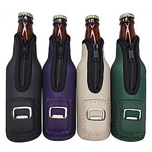 Camping Coolies Gifts for Men - Happy Camper Must Haves, Essential Camping Accessories, Small Useful Gifts for Couples Who Have Everything, 12 oz Bottle Coolies w Zipper,Insulated Bottle Cooler Sleeve