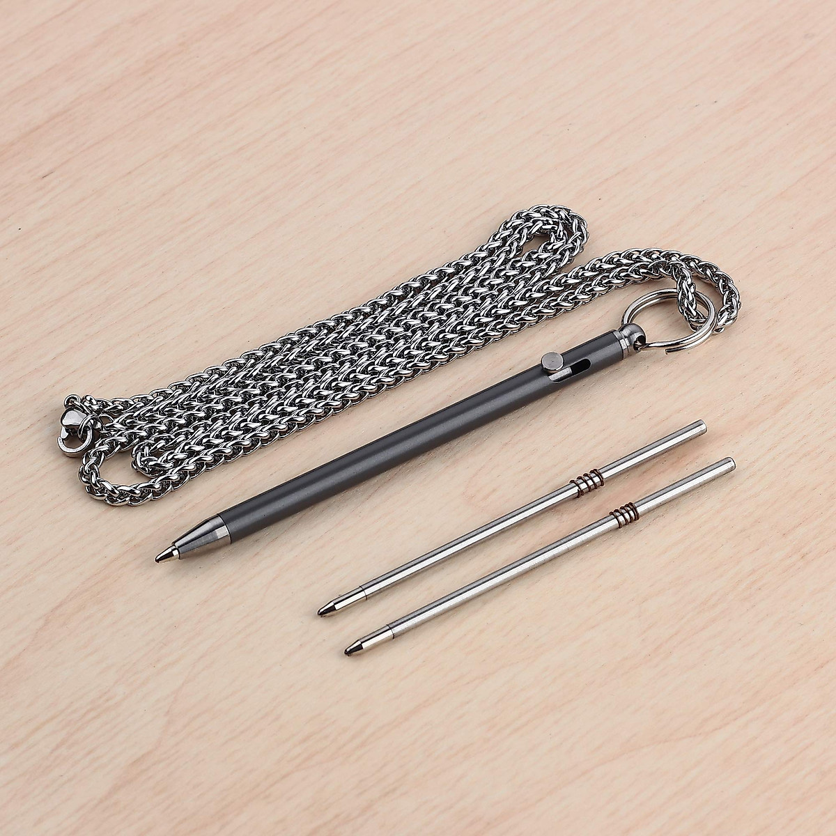 SMOOTHERPRO Mini Titanium Bolt Action Pen Compatible with Fisher SU Broken Off Refill with Necklace Key Ring for Backup Pendant Work EDC Business Natural (KT209)