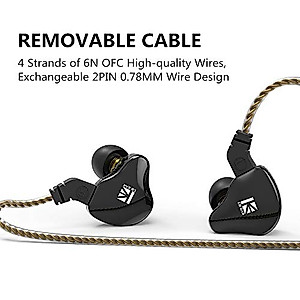 YINYOO KBEAR KS2 Earphones Stereo Bass in Ear Headphone, HiFi Over Ear Earbud in Ear for Drummers Noise Cancelling 1BA 1DD Hybrid IEM with Removable Cable for Running Walking (with mic, KS2 Black)