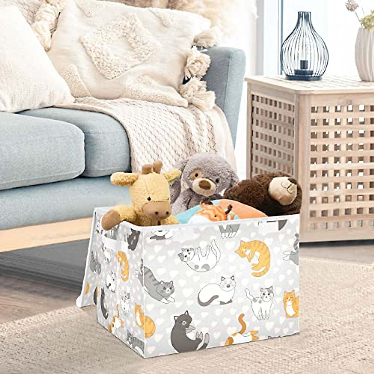 Kigai Cats & Hearts Storage Baskets for Shelves Foldable Closet Basket Storage Bins with Lid for Clothes Home Office Toys Organizers