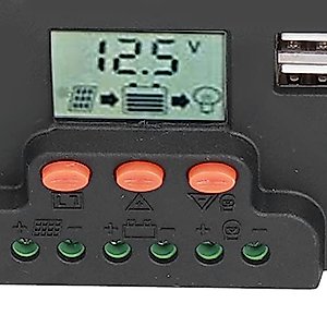 Solar Charge Controller, Solar Panel Controller LCD Auto USB Dual Port PWM Adjustable Solar Charge Controller for Industry 12/24V (20A)