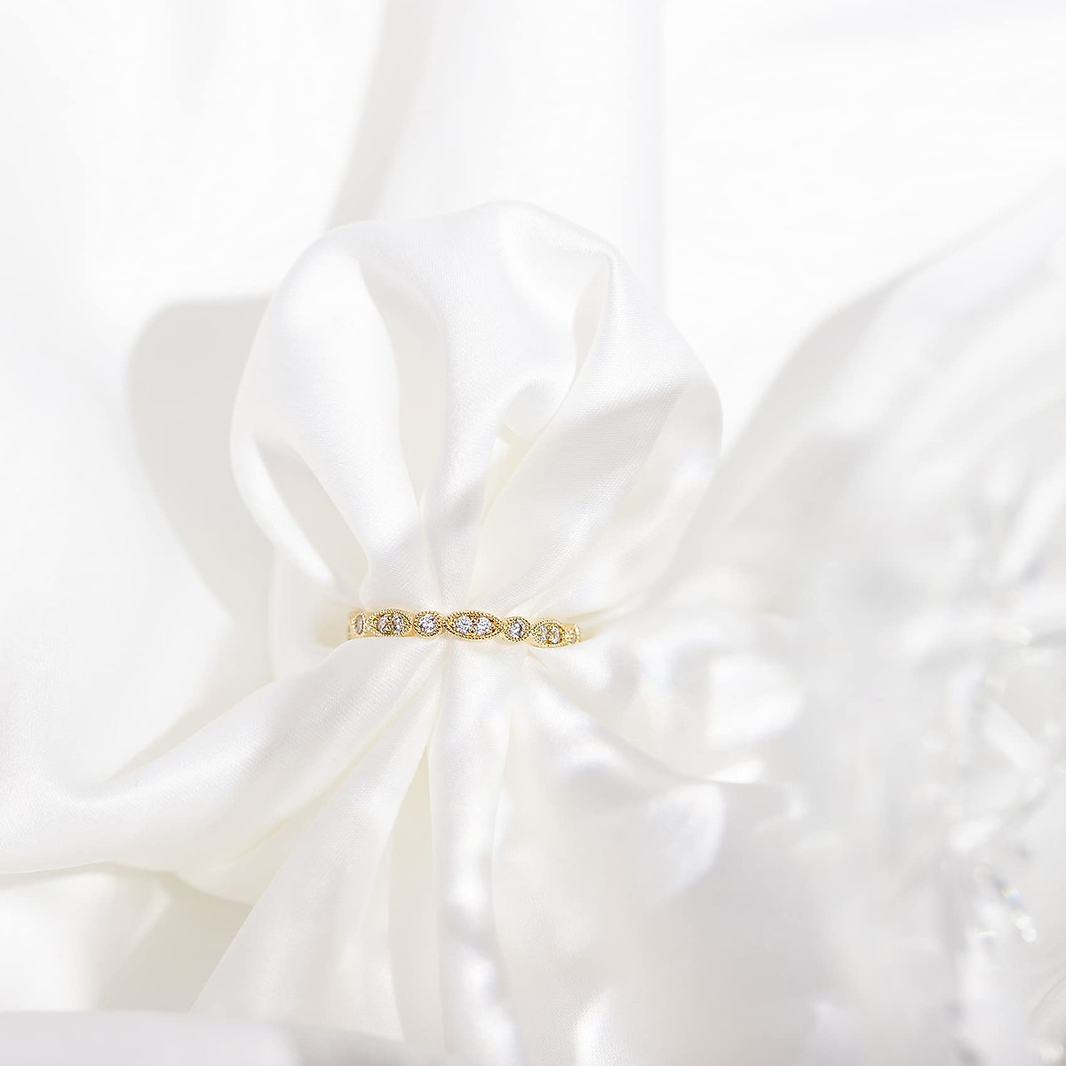 PAVOI 14K Rose Gold Plated Rings Cubic Zirconia Band | Round Milgrain Eternity Bands | Rose Gold Rings for Women Size 7