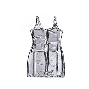 GRAEEN Women's Faux Leather Mini Dress Sleeveless Bodycon Tank Dress Short Leather Scoop Neck Dresses Party Clubwear Dress(Large, H2-Silver)