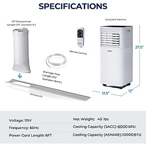 COSTWAY Portable Air Conditioner, 10000 BTU AC Cooling for Room Spaces up to 350sq.ft, with Remote Control, 24H Timer & Window Venting Kit, with Sleep Mode, Suitable for Bedroom, Living Room, Black