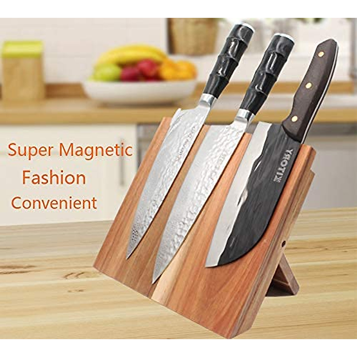 Kitory Foldable Knife Stand Magnetic Knife Block Acacia Wood Knife Storage Board Kitchen Knives Holder Wooden Cutlery Display Stand Storage Rack, 2024 Gifts For Women and Men