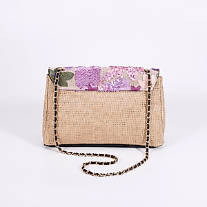 Wabilu Women Girls Summer Straw Bag Sequin Floral Embroidery Straw Clutch Purse Woven Shoulder Handbag For Beach Party Wedding With Random Flower Pattern