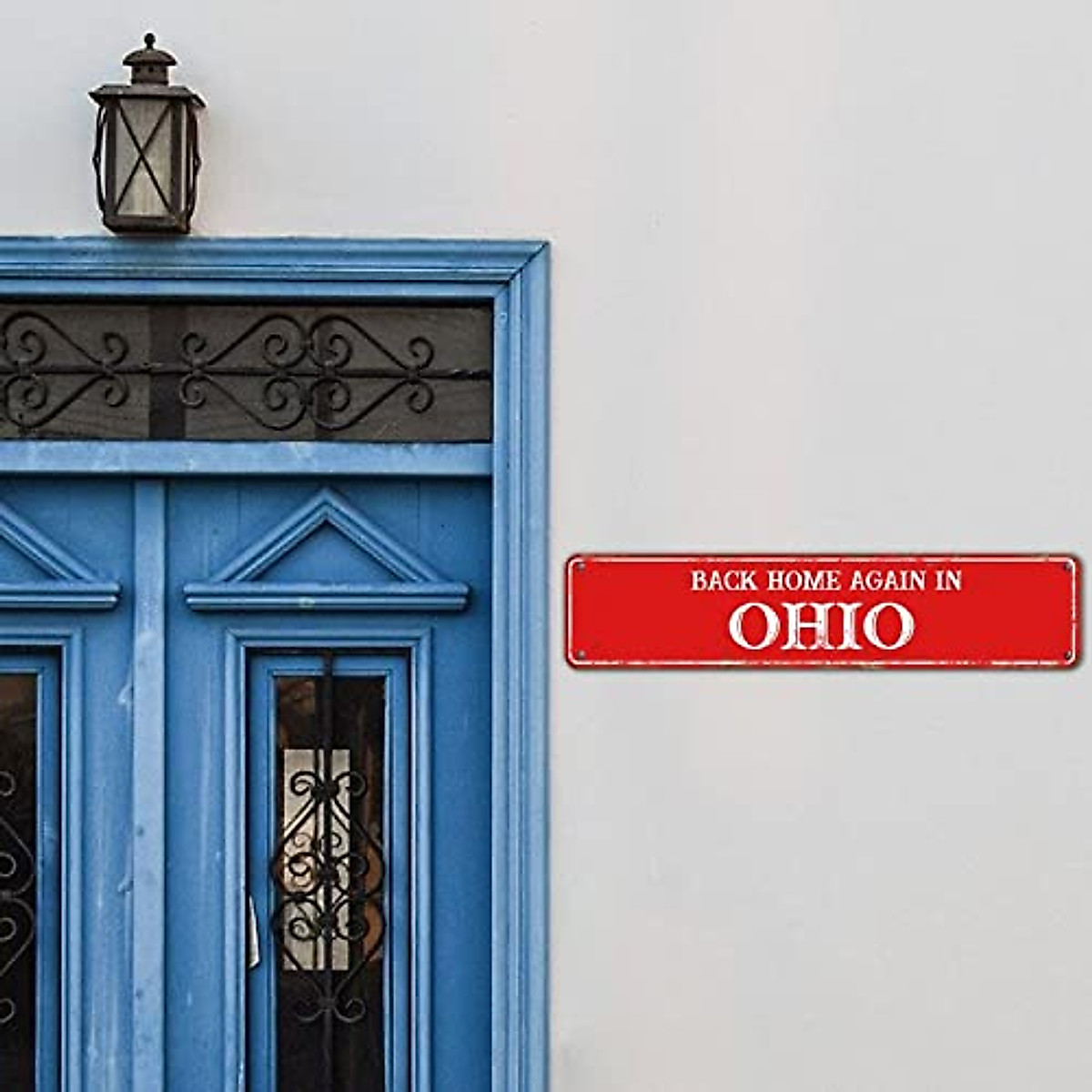 Nintydays Back Home Again in Ohio Metal Tin Sign Pure Red USA State Indoor Outdoor Decorations Waterproof for Garages Bar Courtyard Durable Metal Funny Garage Sign 4x18in