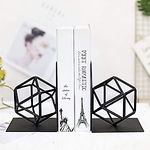 Bookends Creative Fashion Metal Bookends Black Geometry Shape Book Stand Home Office Decoration Desk Organizer Book Shelf Holder Book Ends (Color : Black)
