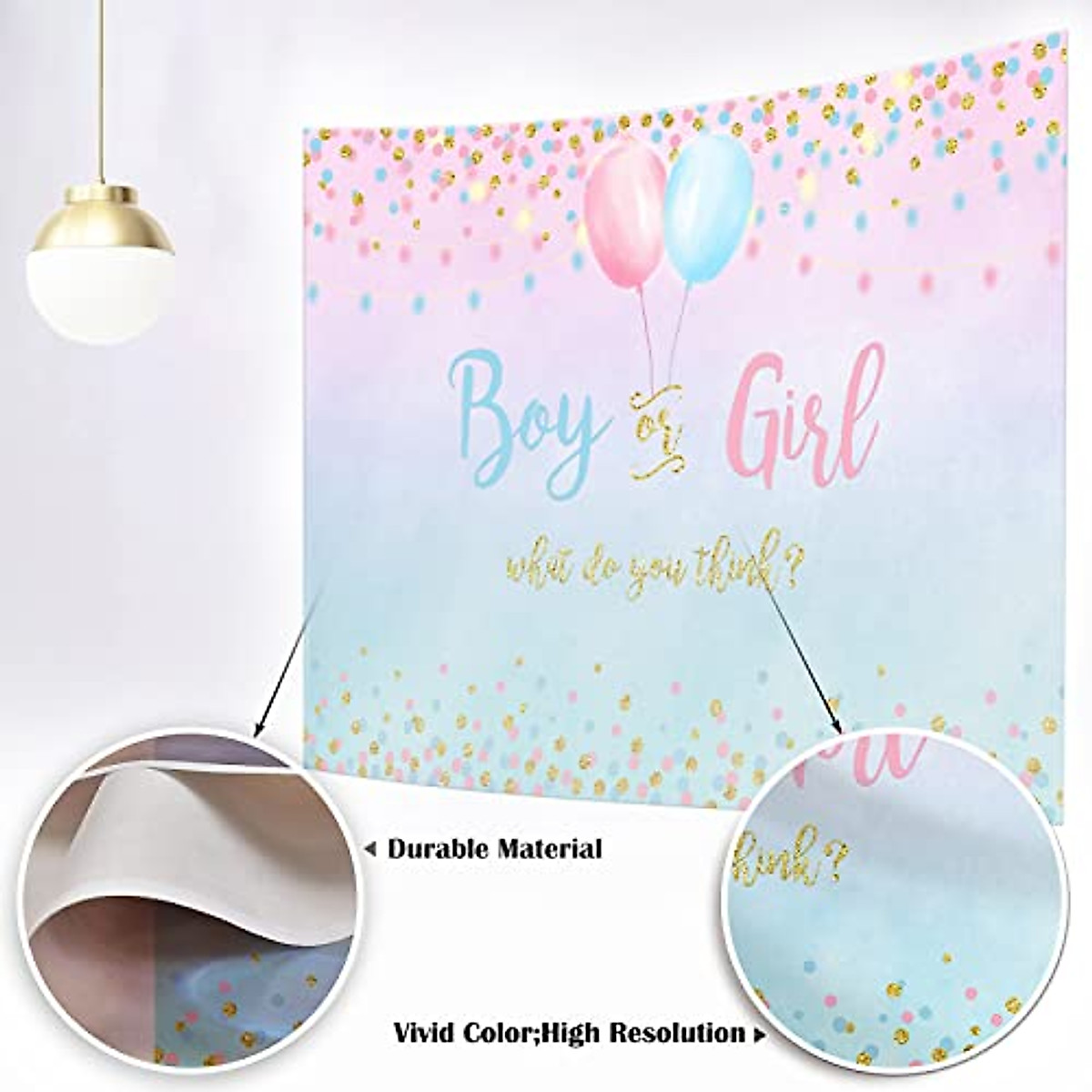 Mocsicka Boy or Girl Gender Reveal Decoration, Blue or Pink Dots Balloon Party Backdrop, Gender Reveal Banner Supplies (7x5ft (82x60 inch))