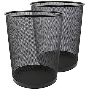 Greenco Small Round 6 Gallon Black Mesh Trash Cans for Home or Office, Set of 2