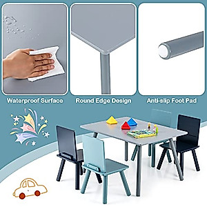 Costzon Kids Table and Chair Set, 5-Piece Toddler Table & 4 Chairs w/Toy Bricks for Arts, Crafts, Snack Time & Homework, Classroom Playroom Daycare Furniture for Boys & Girls Age 3-7 (Grey, Blue)