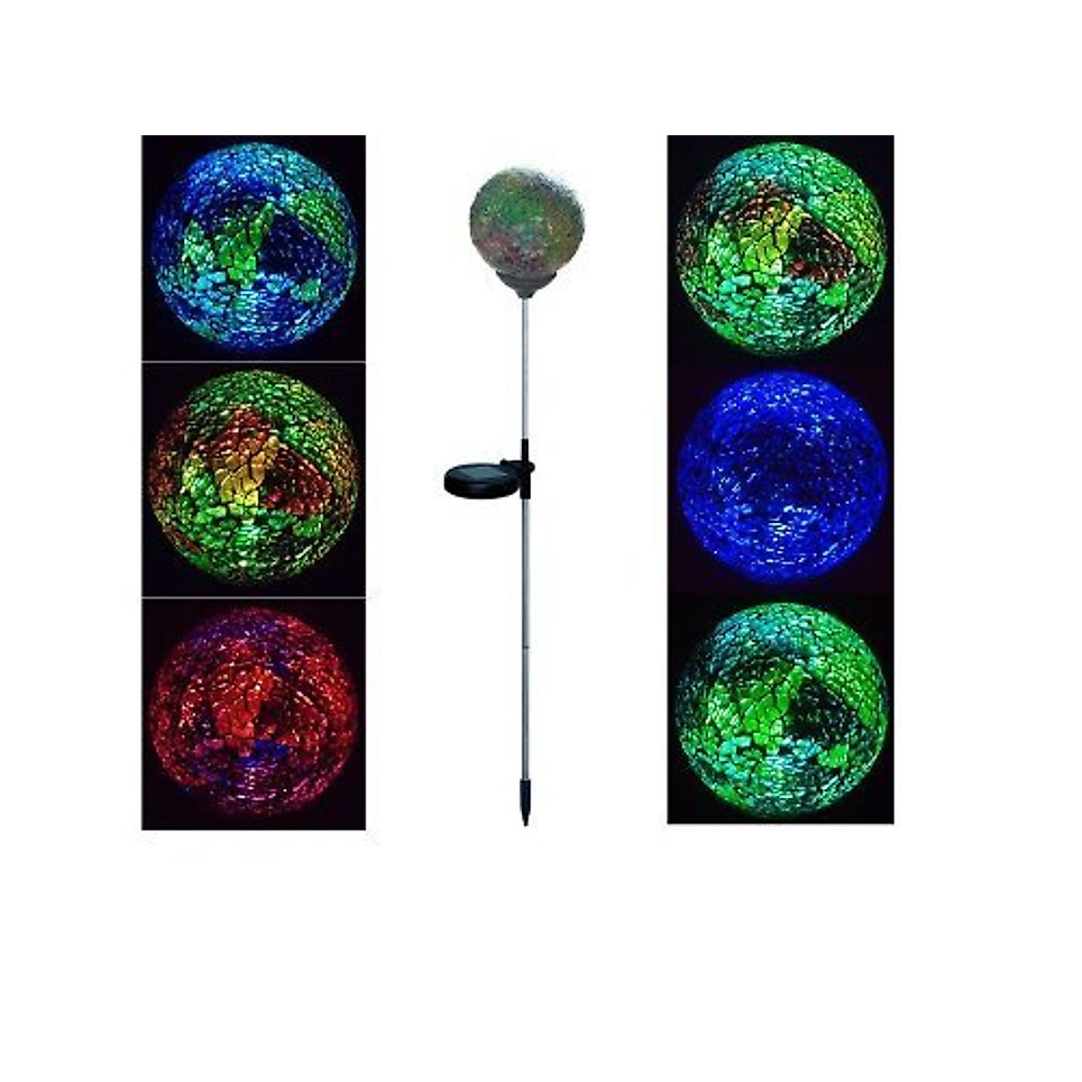 Solar Power Colorful Ball Lights, Mosaic 3.5" Glass Ball Multi-Color Color Changing LED Light, Garden Stake Yard LED Light