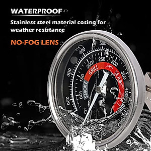 Grill Temperature Gauge Thermometer Replacement for Big Green Egg with 3.3" Large Face,Big Green Egg Accessories Thermometer Replacement 150-900°F with Waterproof and No-Fog Glass Lens