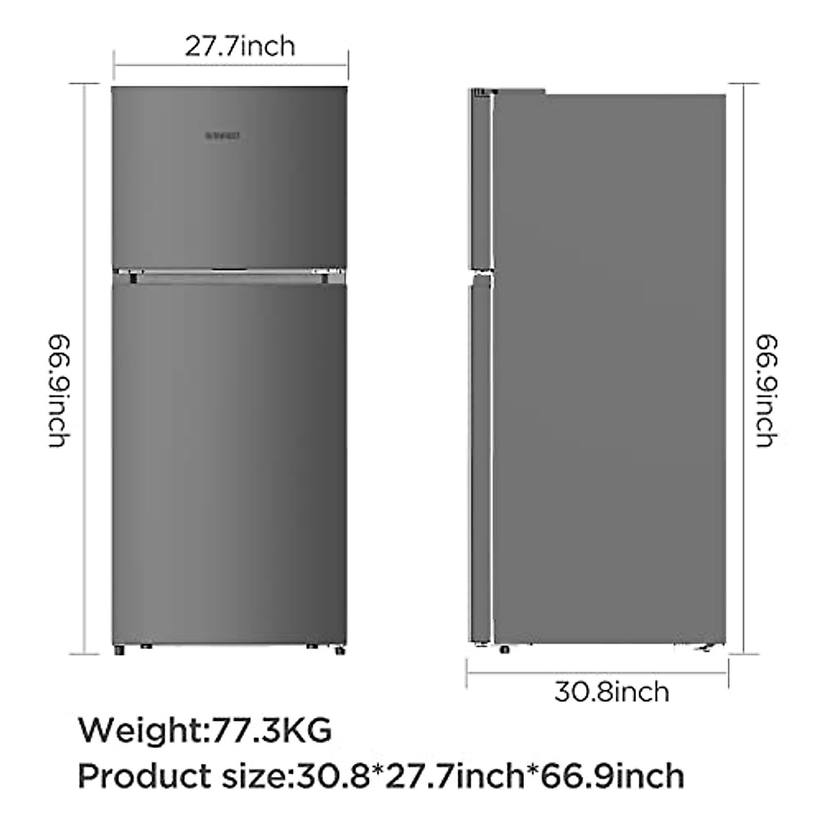 NUTRIFROST 30" Top Freezer Refrigerator - 17.6 Cu.Ft Total Capacity - Reversible Door - Adjustable Thermostat - Metallic Finish