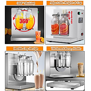 INTBUYING Automatic Milk Tea Shaking Machine Double Stations Bubble Boba Milk Tea Shaker Stainless Steel Electric Milking Tea Mixing Blender with 4 Mugs for Bubble Tea Beverages Coffee