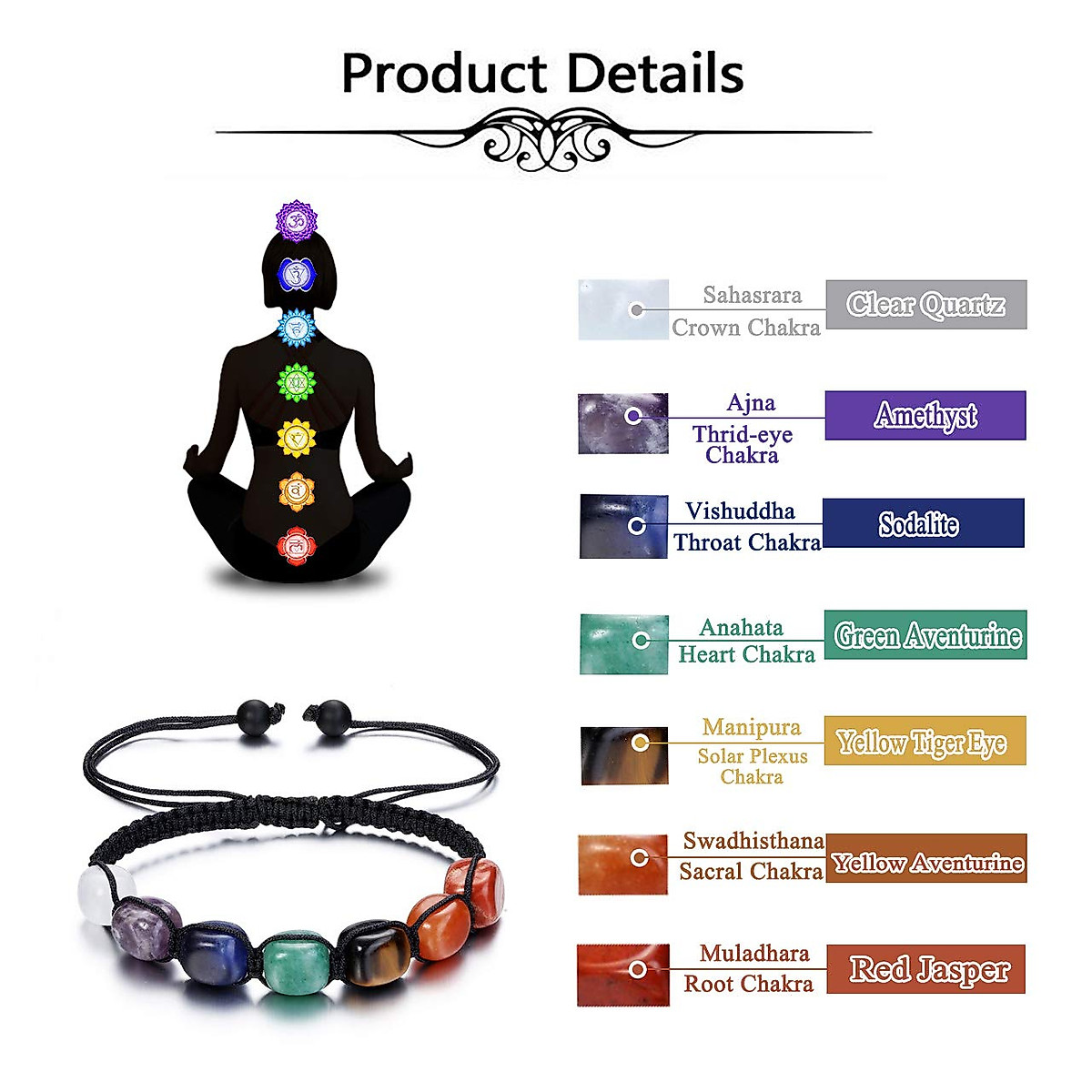 MANIFO 7 Chakra Crystals Bracelet Reiki Healing Chakra Stone Braided Gemstone Bracelets for Women Yoga Meditation