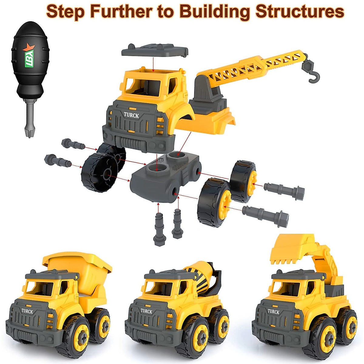 Lugarts Take Apart Building Toys Truck | Construction Gift Toys for 3,4,5,6,7 Years Old Boys | Boy Toys for Kids | Educational Indoor Outdoor Beach Toys for Playing with Sand