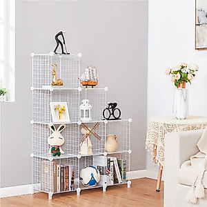 ANWBROAD Wire Cube Storage Organizer 9 Cube Metal Grids Shelves Storage Bins Shelving Stackable Modular Bookshelf Shelf Cubbies Unit Closet Cabinet for Living Room Office White LWT009T