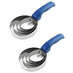QWORK Double Sided Curry Comb, 2 Pack 4 Rings Stainless Steel Curry Comb with Soft Touch Grip, Blue