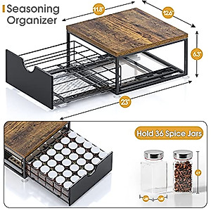 FOOZOUP Pull Out Spice Rack Organizer for Countertop Cabinet with Wood Shelf,Drawer Metal Pull Down Spice Drawer Can Hold 36 Jars