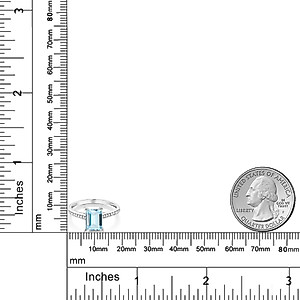 Gem Stone King 10K White Gold Emerald Cut 8X6MM Gemstone Birthstone and White Diamond Engagement Ring | Wedding Anniversary Promise Gold Ring For Women | Available In Size 5-9