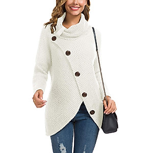 GRECERELLE Women's 2024 Fall Turtleneck Chunky Pullover Sweaters Long Sleeve Asymmetric Knit Jumper Tops White, L