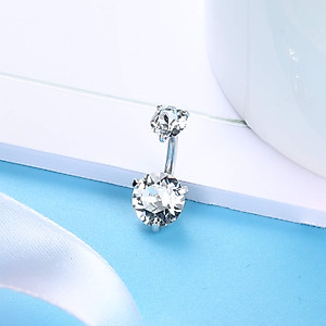 Sllaiss 925 Sterling Silver Belly Button Rings for Women Men 14G Austria Crystals Studs Piercing Screw Navel Bars Body Piercing Jewelry
