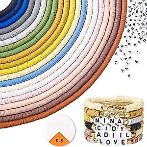Clay Beads 7200 Pcs Bracelet Making Kit, 20 Neutral Colors 6mm Flat Polymer Clay Beads Kit for Bracelets Jewelry Making, Disc Heishi Beads Set with Letter Beads DIY Craft Gift for Adults Girls Kids