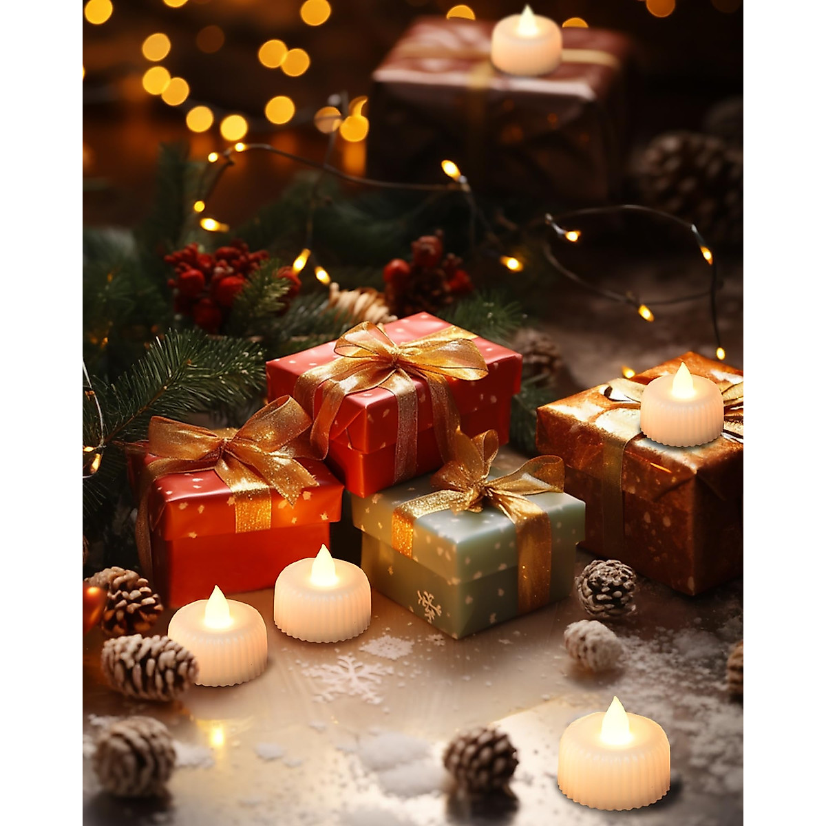 Raycare 24Pack Flameless LED Tea Lights Battery Operated, Last 3X Longer Fake Electric Tealights Candles Flickering Votive Candles for Halloween, Christmas, Wedding Decor, Centerpiece Table Decor