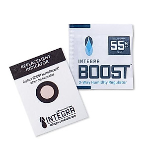 Integra Boost - 55% RH Level - 2 Gram Size - Two-Way Humidity Control Pack - Includes Humidity Indicator Cards - Humidity Balancer Packet For Packaged Foods & Herbs Storage, Protects 1/4 Oz, (50 pcs)