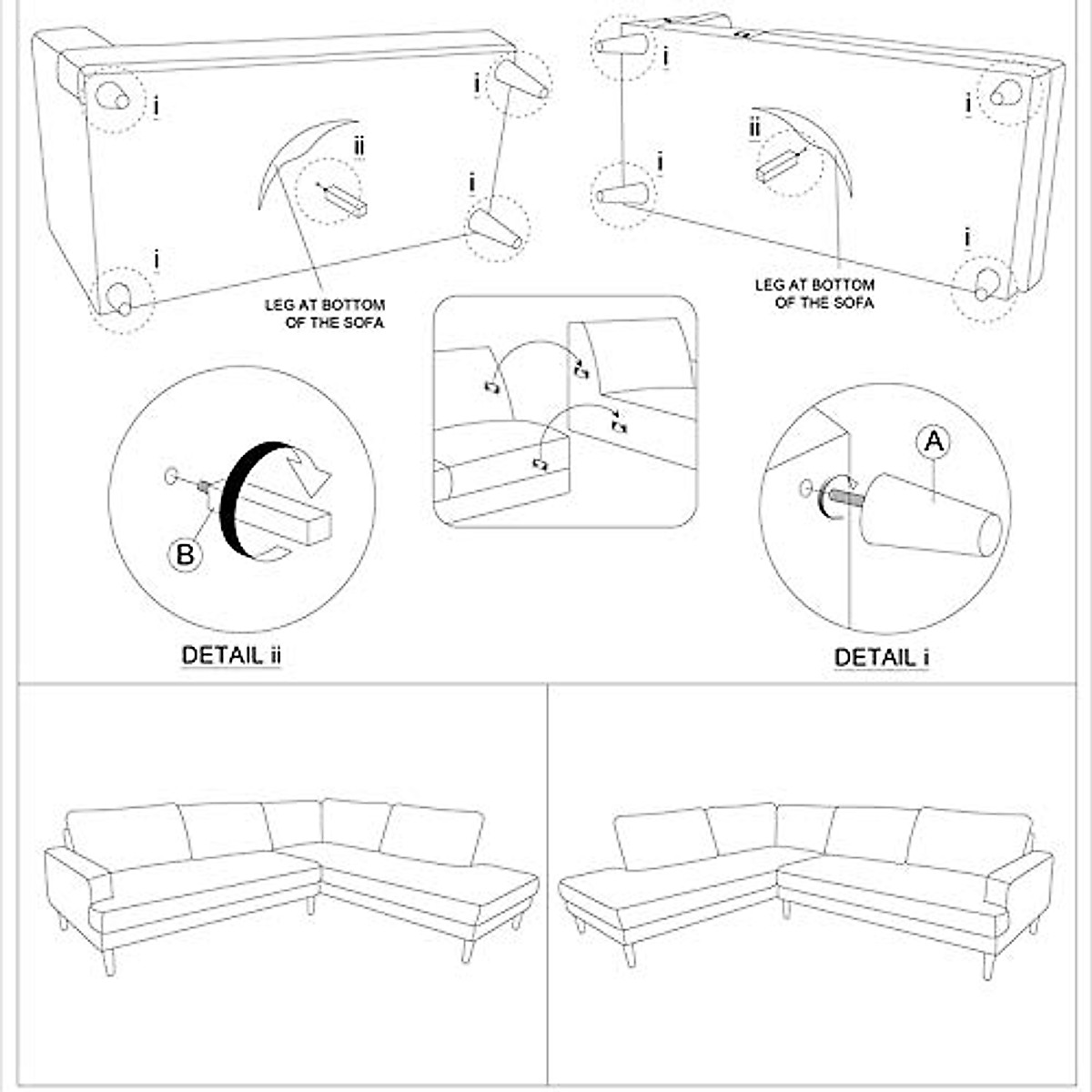 ASHCROFT Aplee Mid-Century L-Shaped Pillow Back Fabric Right-Facing Sectional in Gray