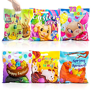 JOYIN 48 Pcs Easter Gift PE Bags 11.8" x 11.8", Egg Shaped PE Easter Gift Goodie Bags Party Treat Bags for Easter Egg Hunt, Easter Kids Party Favor Supplies