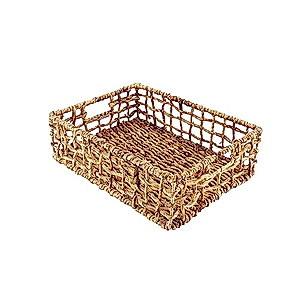 YRMT Water Hyacinth Storage Basket Wicker Baskets for Organizing Hollow Woven Basket with Built-in Handles for Shelves/Pantry 16" x 12" x 5.5" Natural
