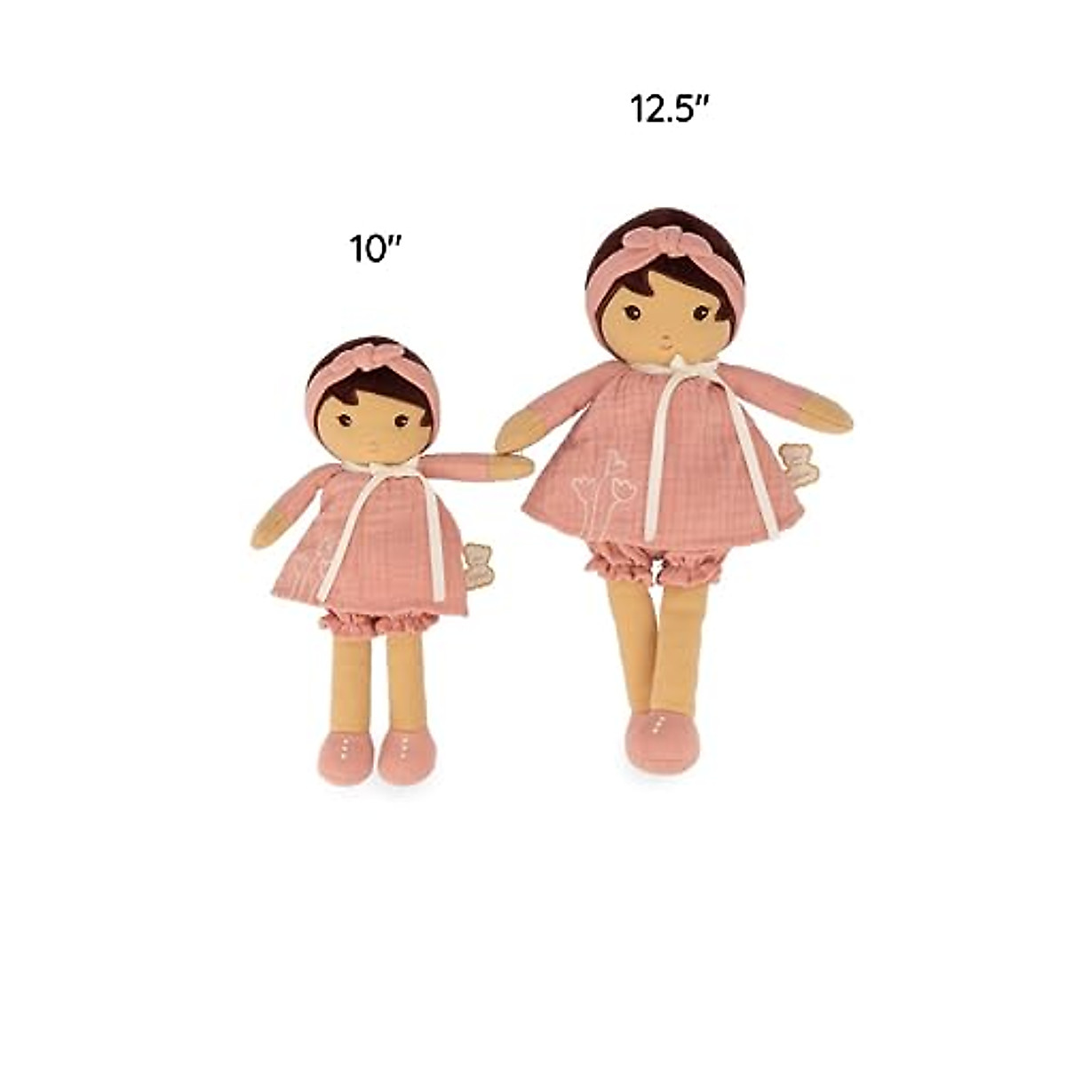 Kaloo Tendresse - My First Fabric Doll Amadine 10” Tall - Brown Hair and Pink Linen Dress - Washable - Ages 0+ - K200004