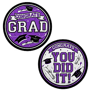 Gatherfun 2024 Graduation Party Supplies purple Dinnerware Disposable Paper Plates for Congrats Grad Party Decorations, Serve 80