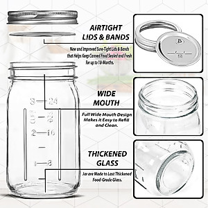 Wide Mouth Mason Jars 32 oz - (2 Pack) - Clear Glass Quart Mason Jars With Airtight Lids and Bands. For Storage, Canning, Fermenting, Meal Prep, Cold Brew Coffee, Freezing, Microwave & Dishwasher Safe