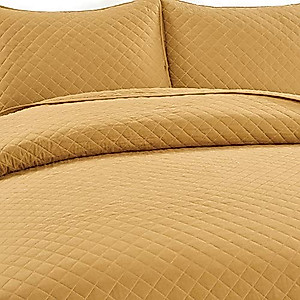 Lush Decor Ava Diamond Oversized 3 Piece Cotton Quilt Set, Mustard, King