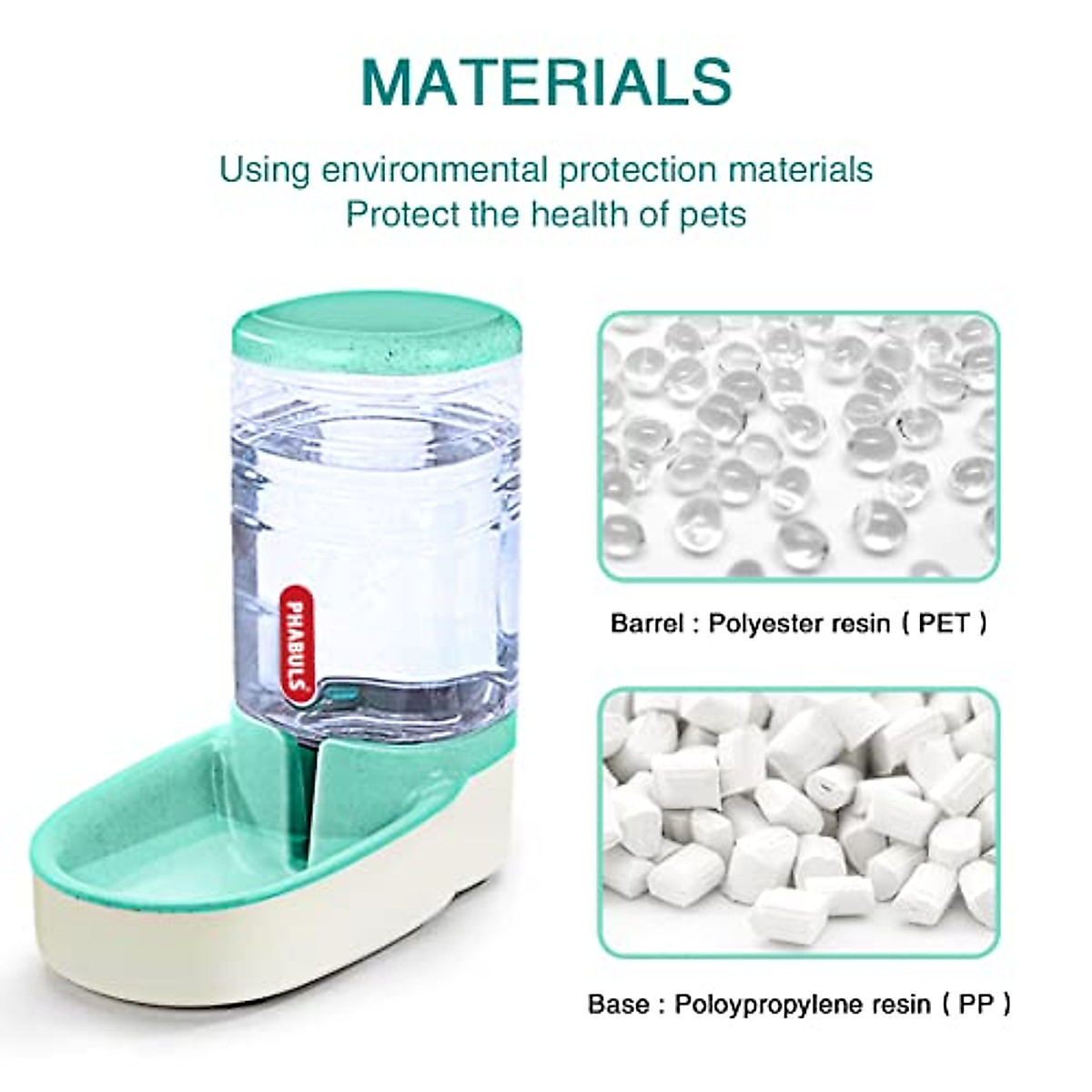 PHABULS Dog Water Dispenser 1 Gallon Pet Water Dispenser Automatic Cat Feeder Large Capacity for Small and Medium Sized Pets（Green Water）