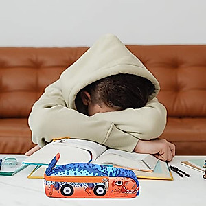 LEDAOU Cute Pencil Case for Kids Girls Boys Pencil Pouch kawaii Pen Pencil Box Bag Holder for School Students (Orange-dino)