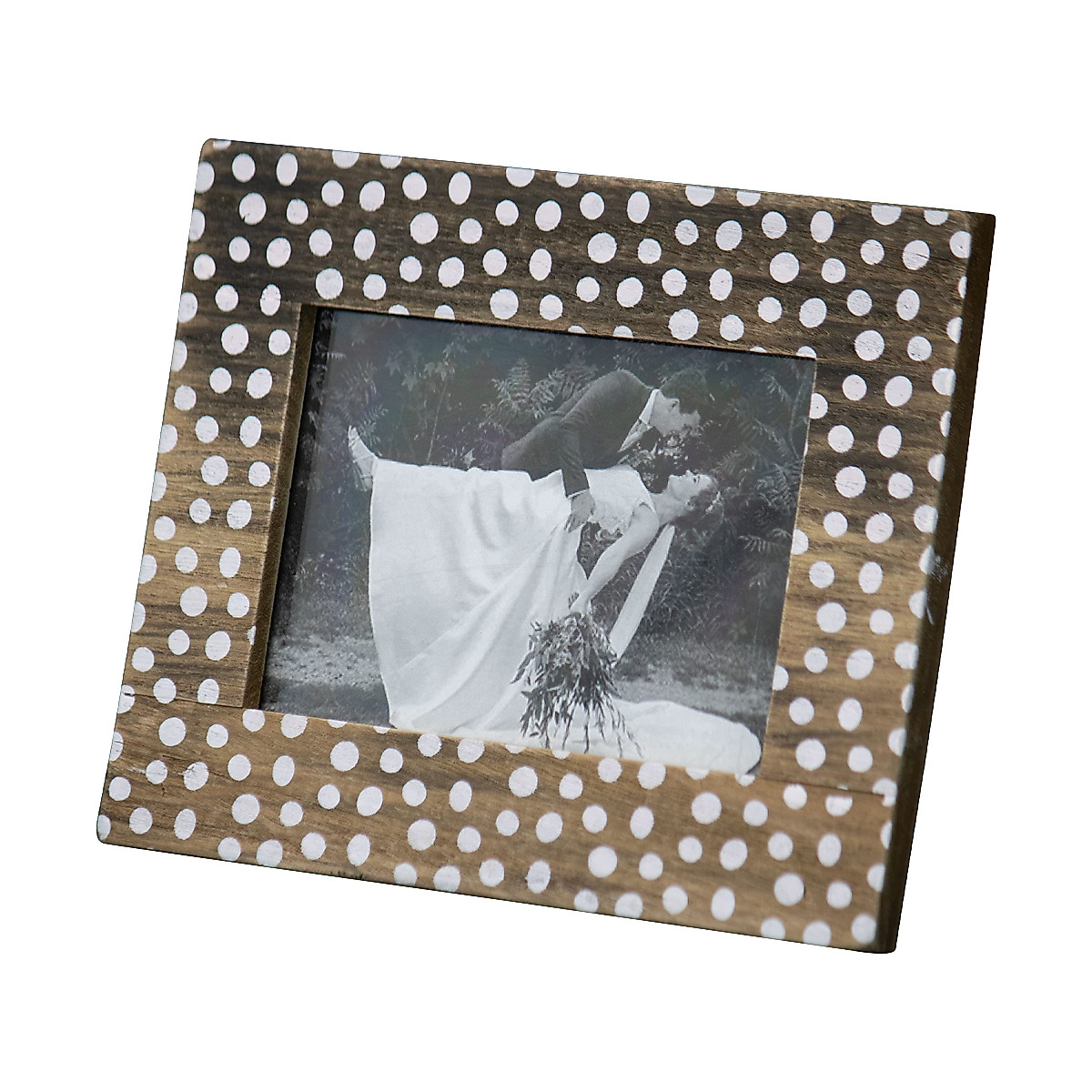 Foreside Home & Garden White Polka Dot Pattern 4x6 inch Wood Decorative Picture Frame